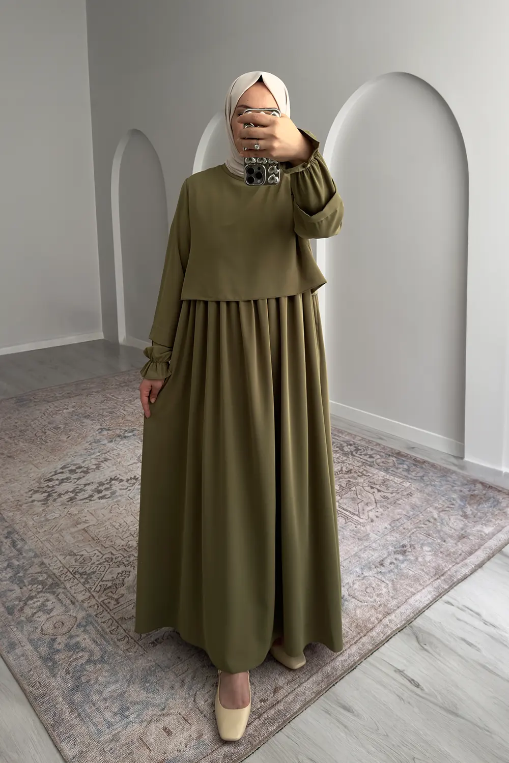 Layra Büzgülü Elbise - Ada Çayı - Esma Kaya