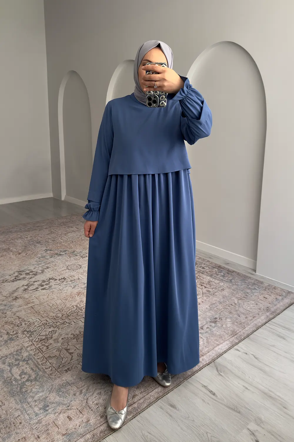 Layra Büzgülü Elbise - İndigo - Esma Kaya